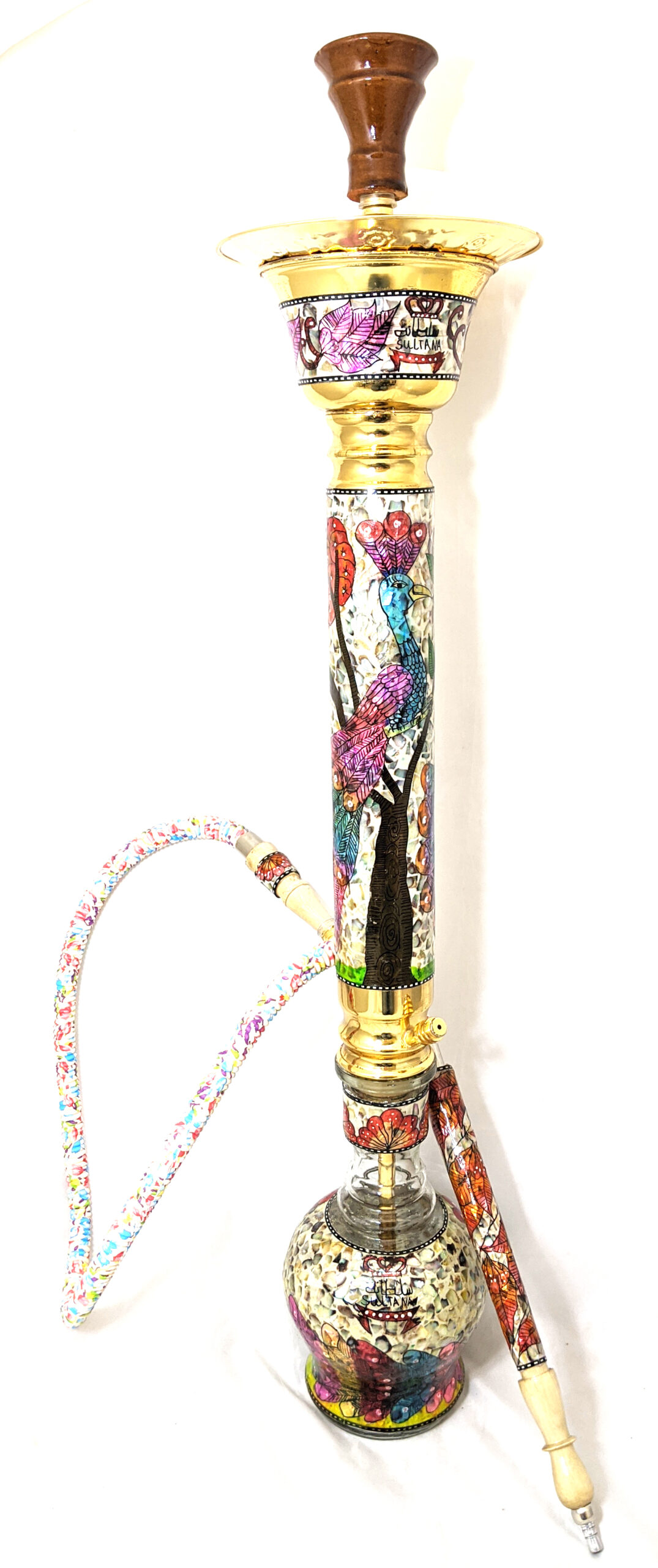 Sultana Hookah | 41 Inch | Gold Ice Pipe Hand Drawn Peacock - Chelax ...
